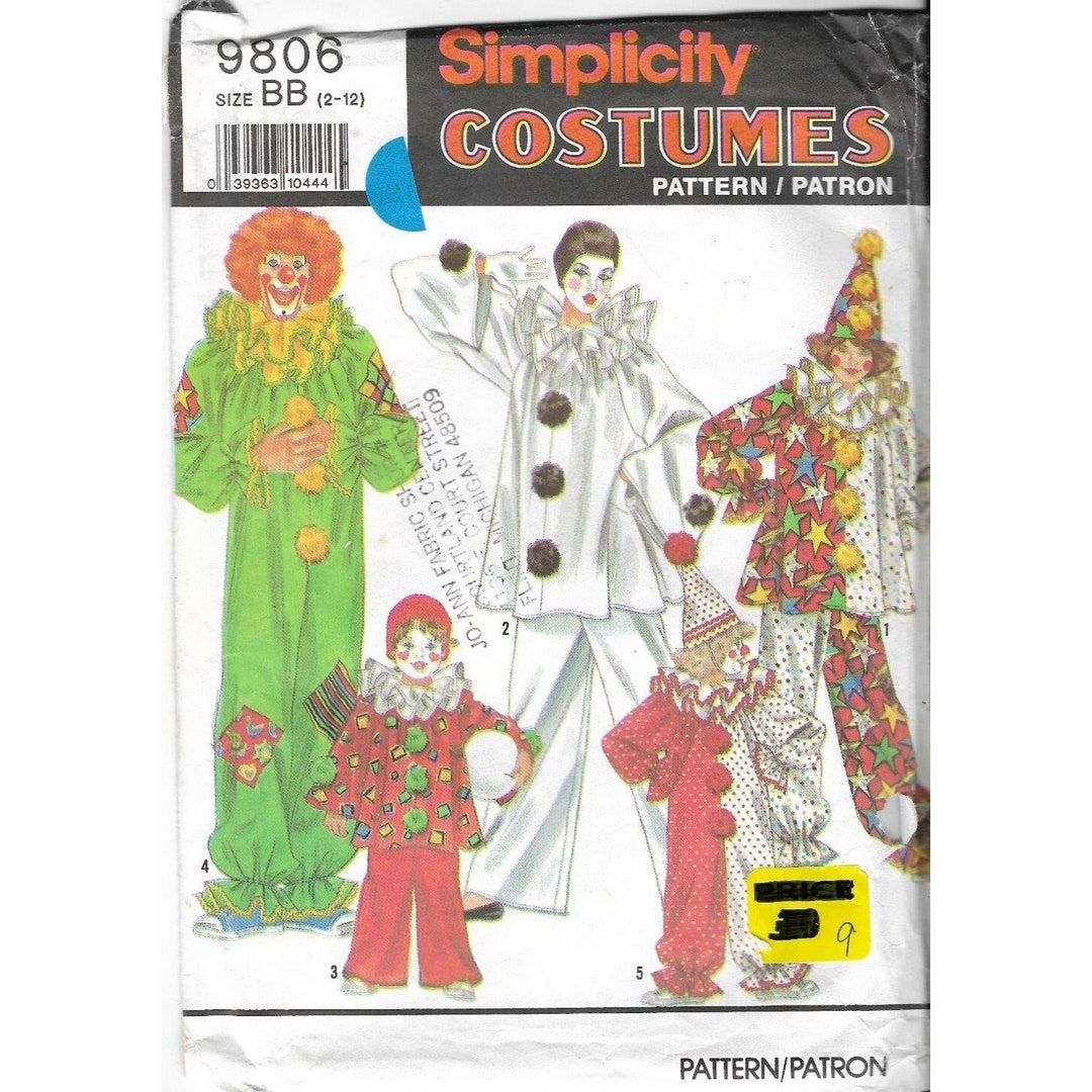 Simplicity Costumes Pattern Clowns 9806 Size BB 2-12 Uncut - Etsy