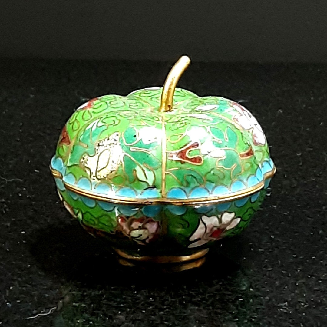 Vintage Cloisonne Trinket Ring Opium Box Apple Lotus Floral - Etsy