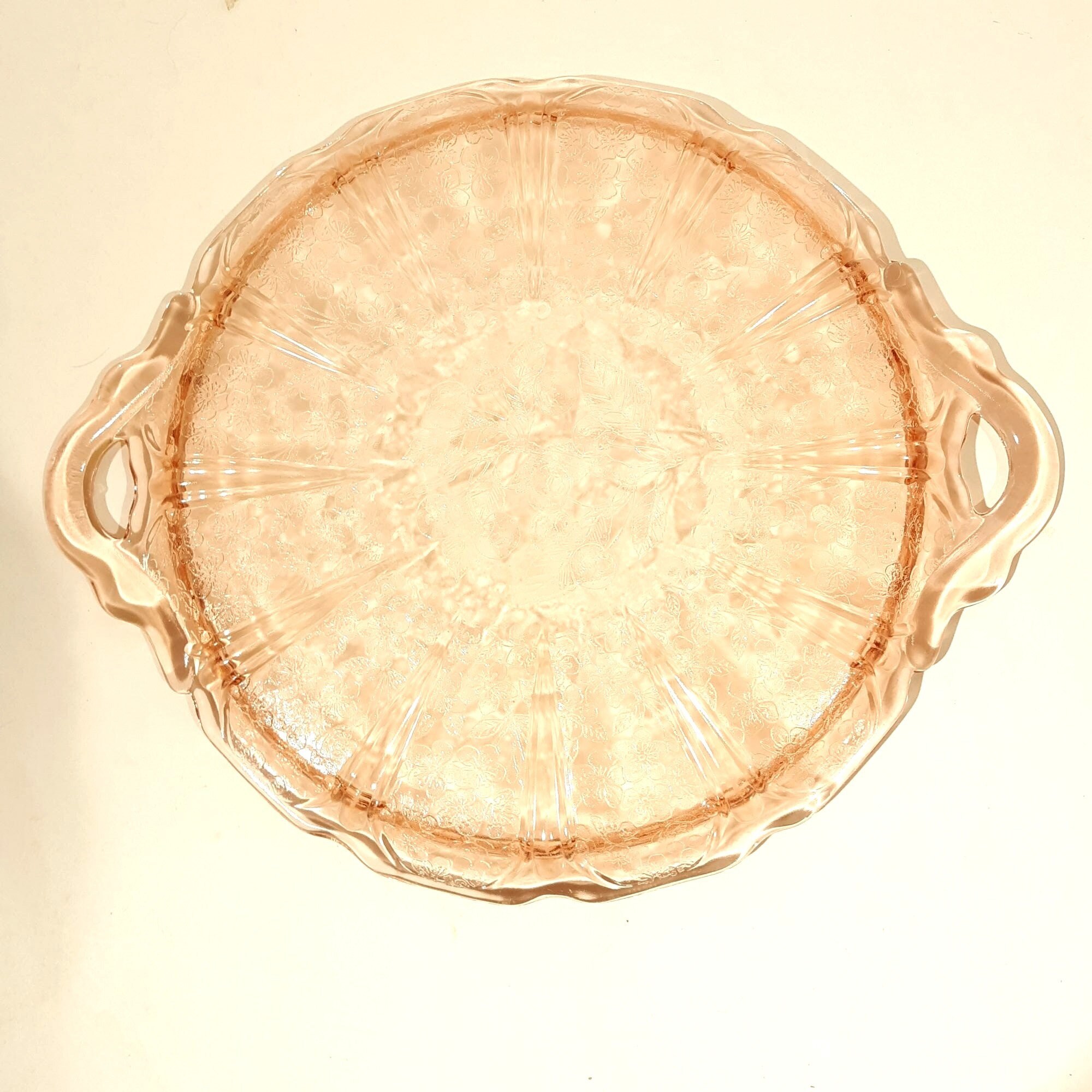 Cherry Blossom Pink Depression Glass 11" Platter Jeanette Handles ...