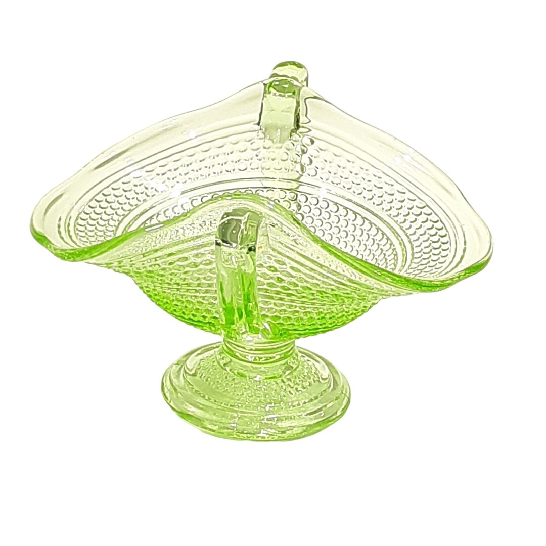 Vintage Green Uranium Glass Handled Pedestal Nut Dish Candy Bowl - Etsy