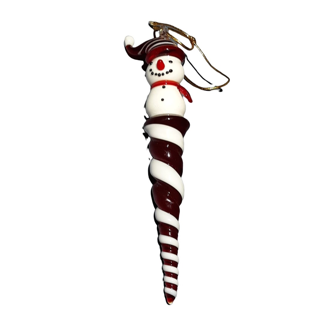 Fused Glass Snowman Icicle Ornament White Red 5 - Etsy