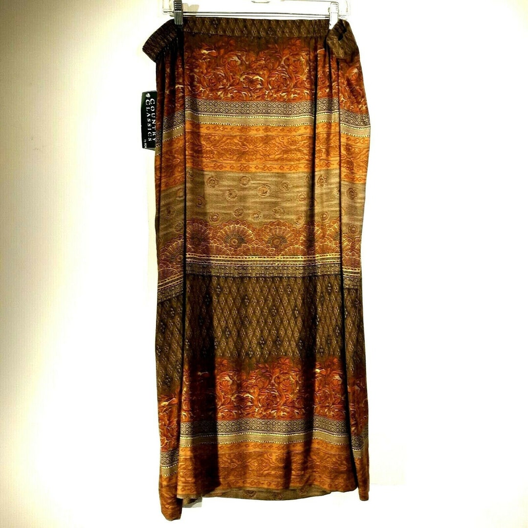 Country Classic by Koret Skirt Women 22 Faux Wrap Brown Border Print ...