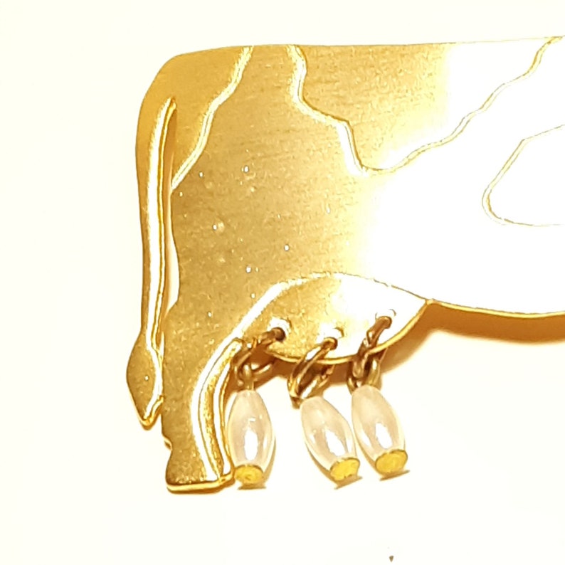JJ Brooch Cow Pin Signed Dangling Faux Pearl Gold Tone - Etsy