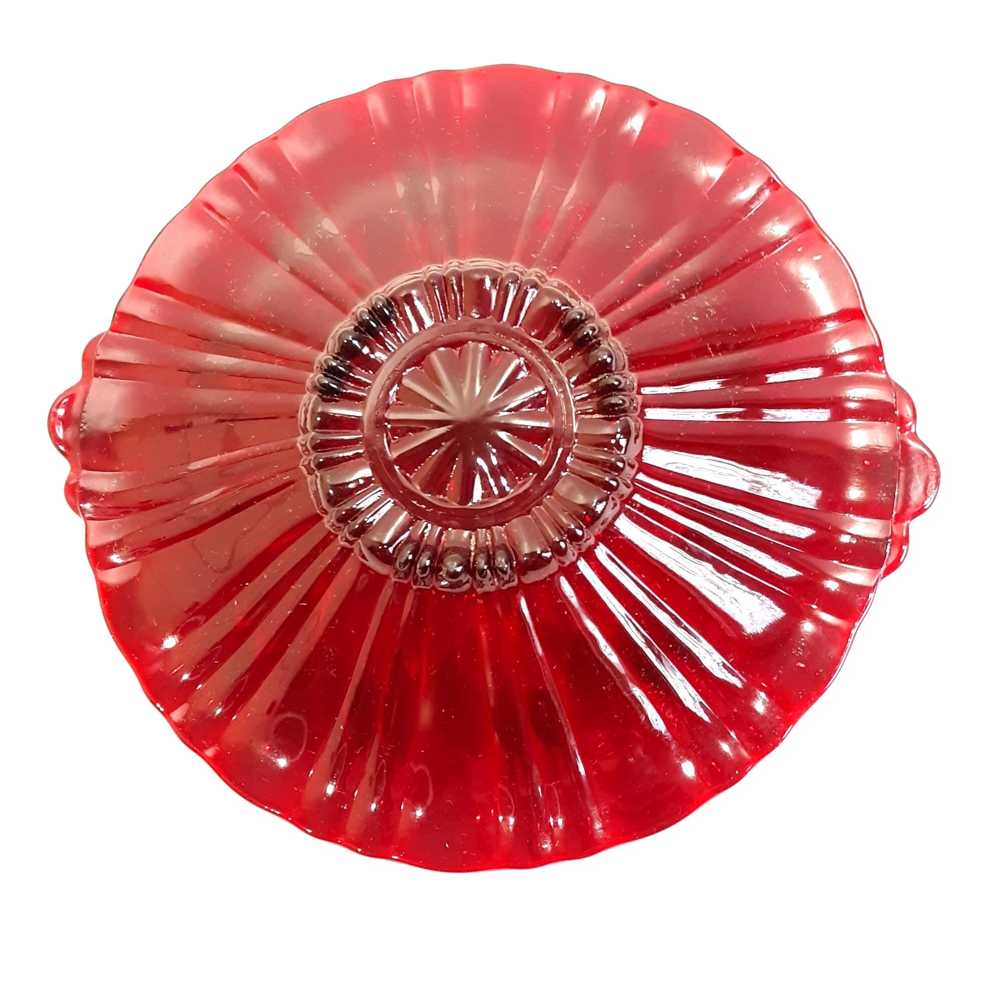 Vintage Old Cafe Royal Ruby Glass Ribbed Handled Plate Trinket Candy ...