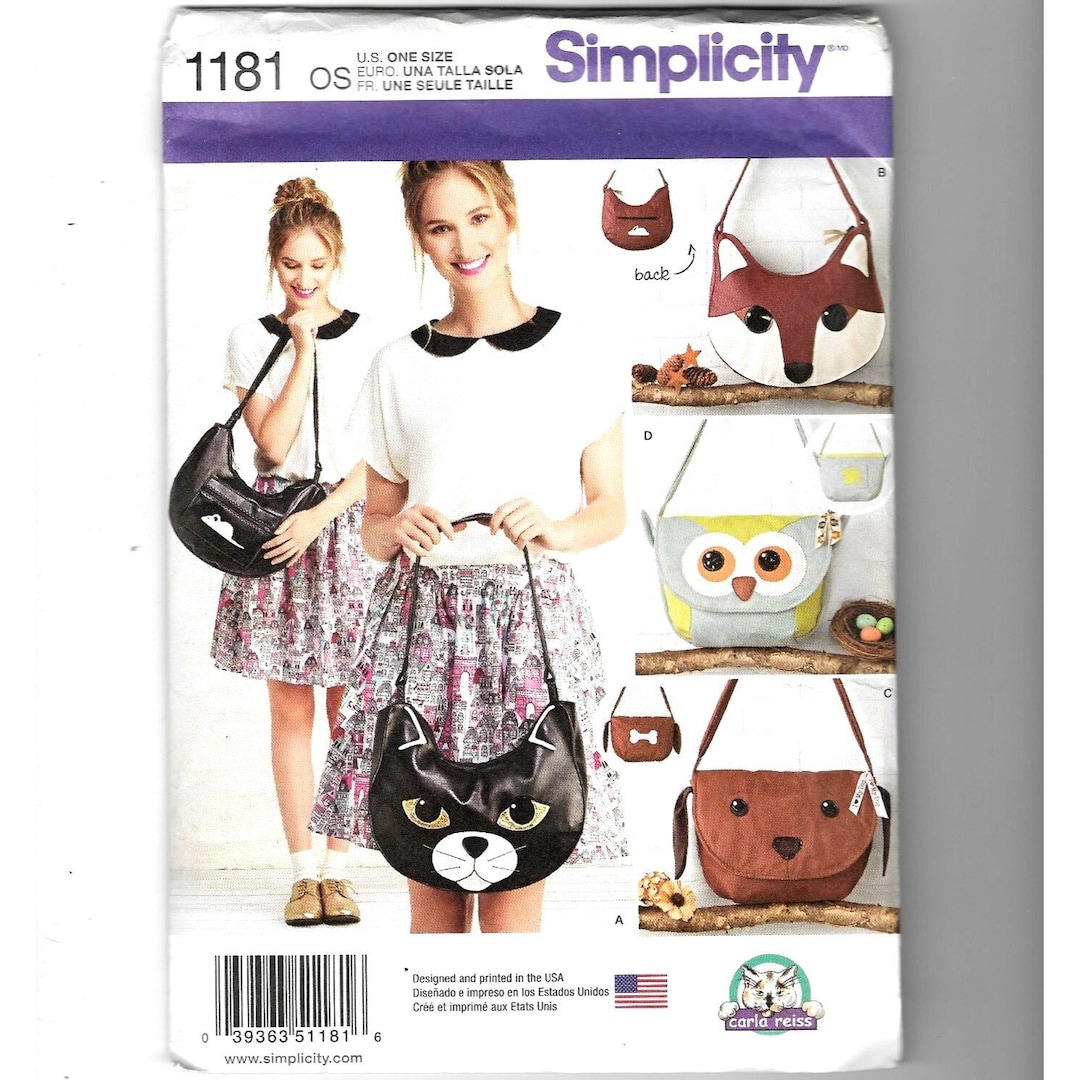 Simplicity 1181 Animal Tote Purse Cat Fox Dog Owl Fabric Art Sewing ...