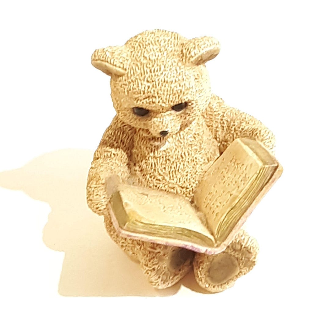 Stone Critters USA 3” Tall SCB-135 Teddy Bear Reading Figurine Story ...