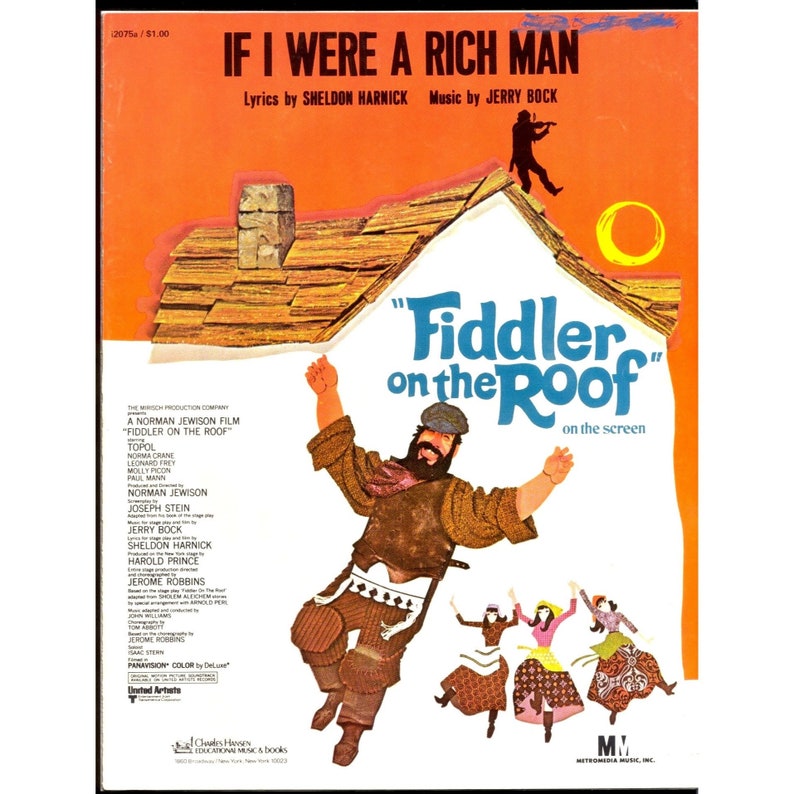 If I Were A Rich Man 1964 Piano Sheet Music Fiddler on the Roof Vintage ...