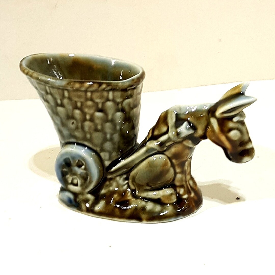 Vintage Shamrock Pottery Donkey Cart Planter 50s Ireland Boho Granny - Etsy