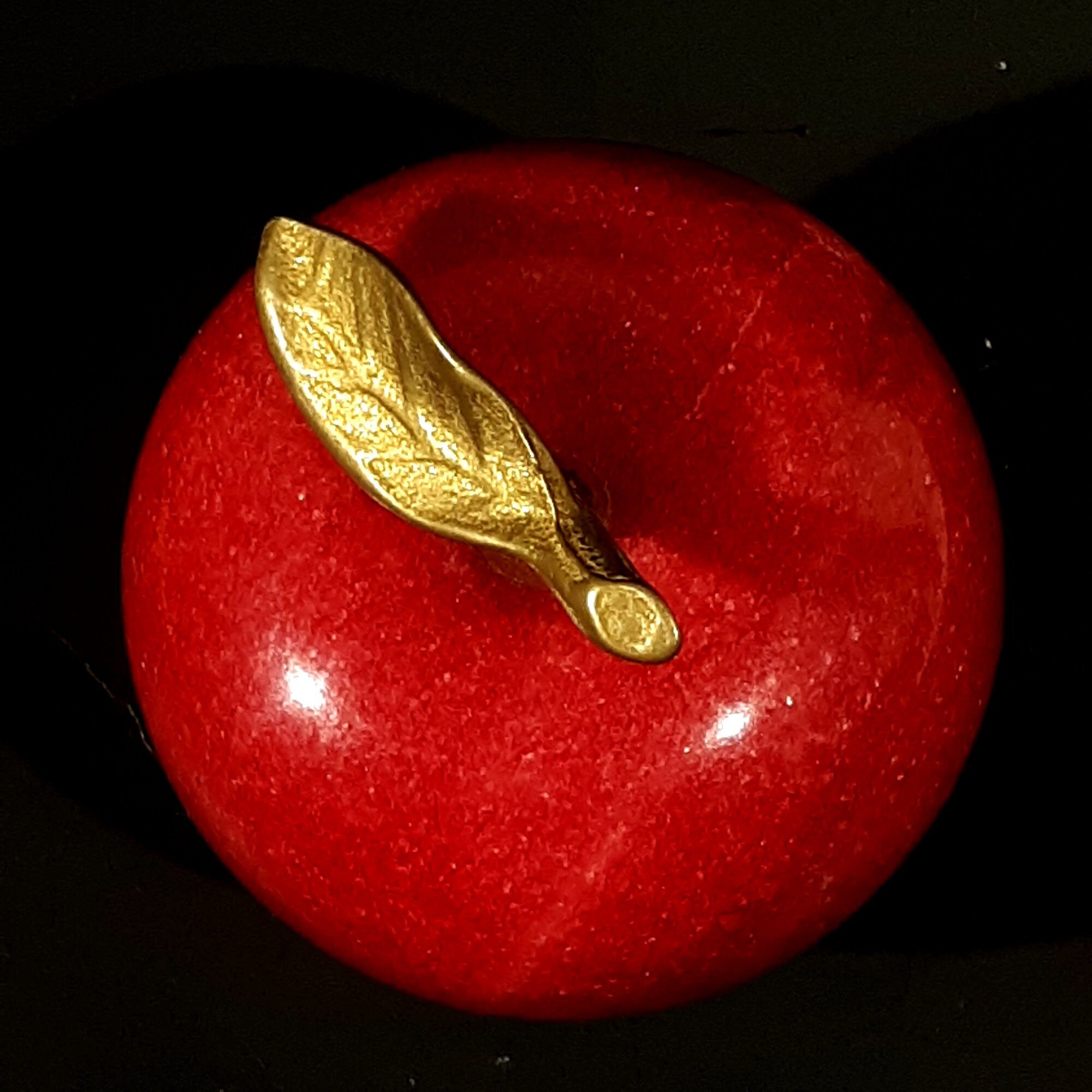 Vintage Red Apple Paperweight Alabaster Marble Stone Granite Brass Stem ...
