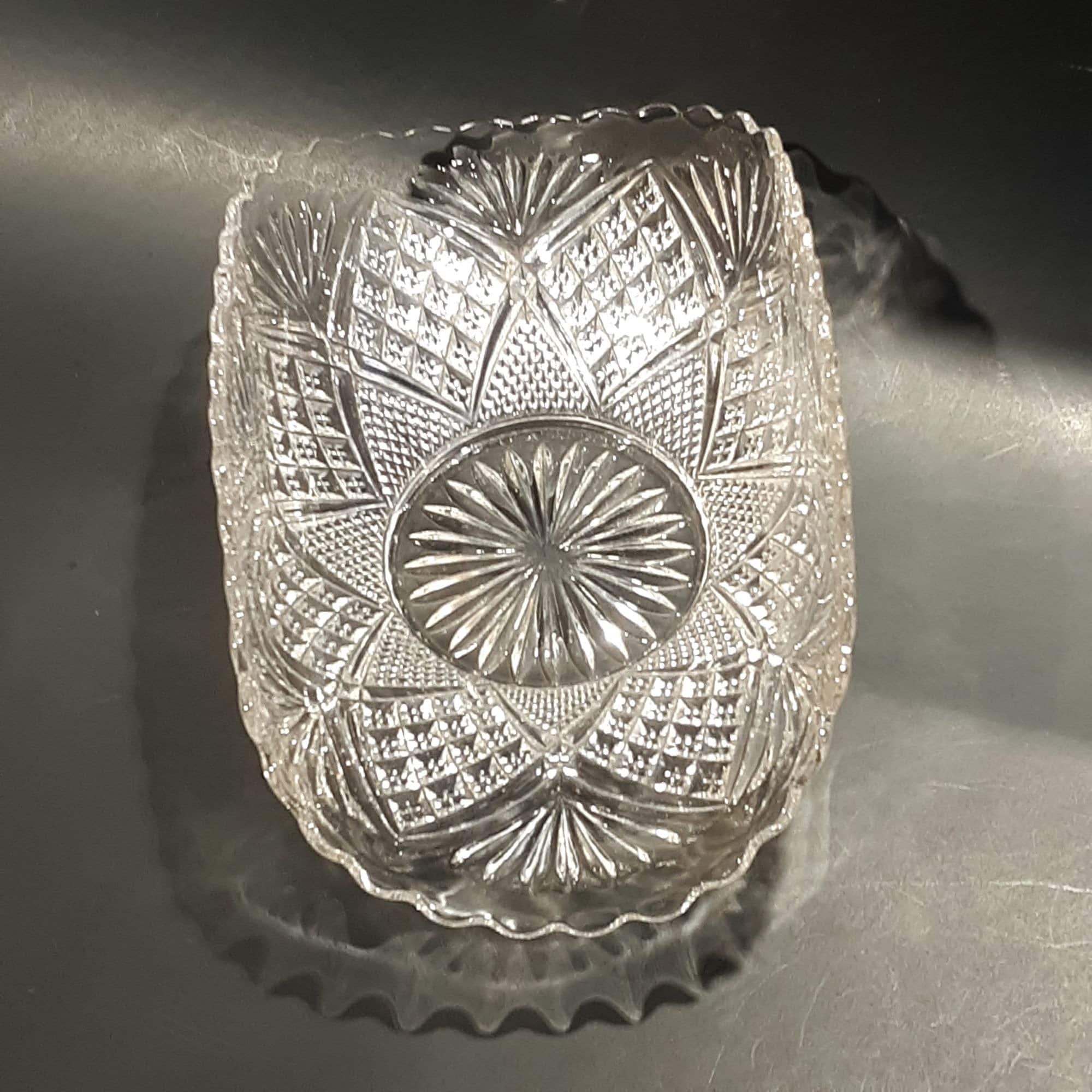 Vintage Cut Glass Look Folded Bowl Centerpiece Fruit Floral - Etsy