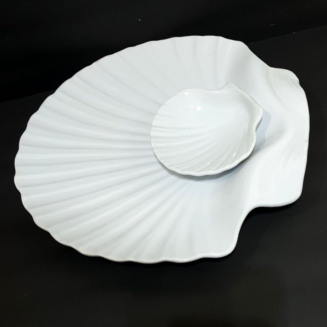 Bentson - West Design Shell Snack Tray Set White Stoneware Portugal - Etsy