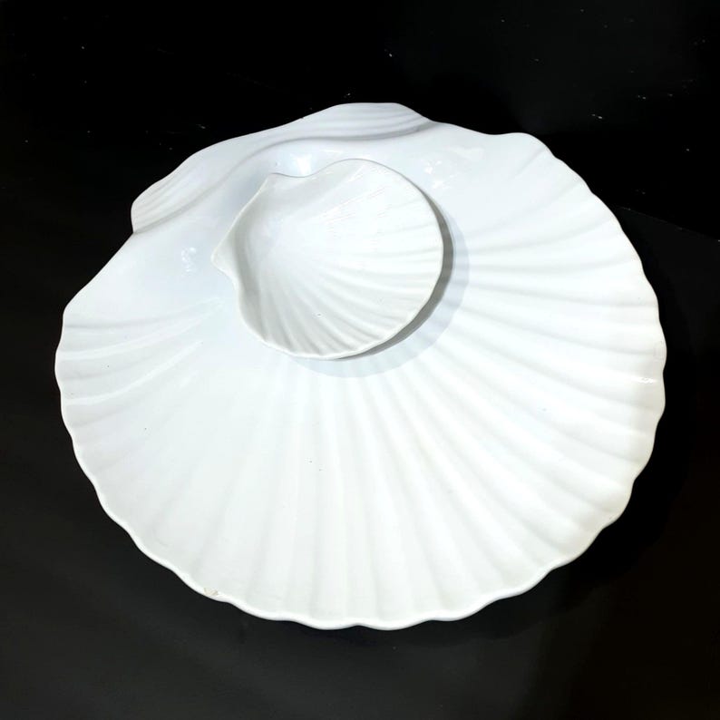 Bentson - West Design Shell Snack Tray Set White Stoneware Portugal - Etsy