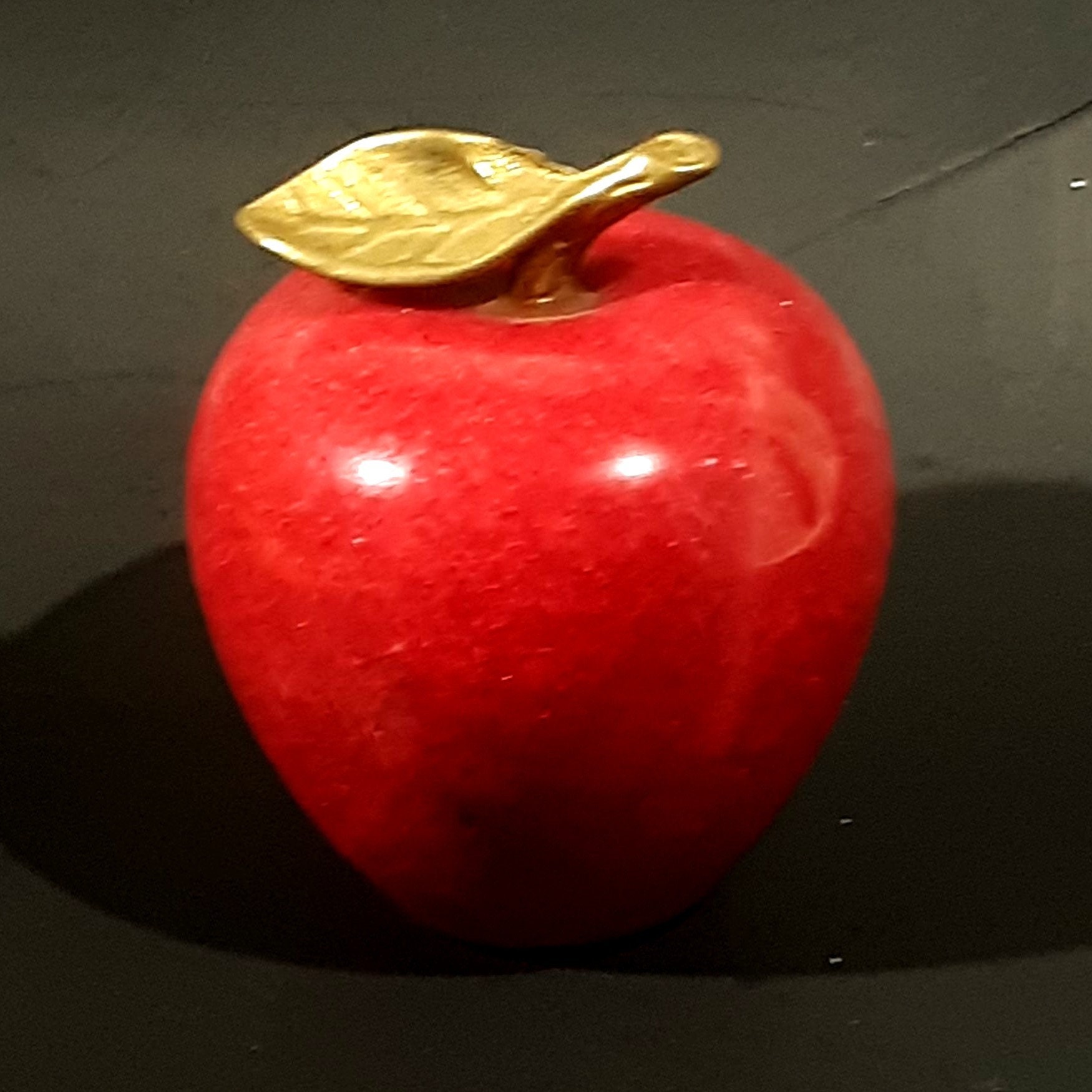 Vintage Red Apple Paperweight Alabaster Marble Stone Granite Brass Stem ...
