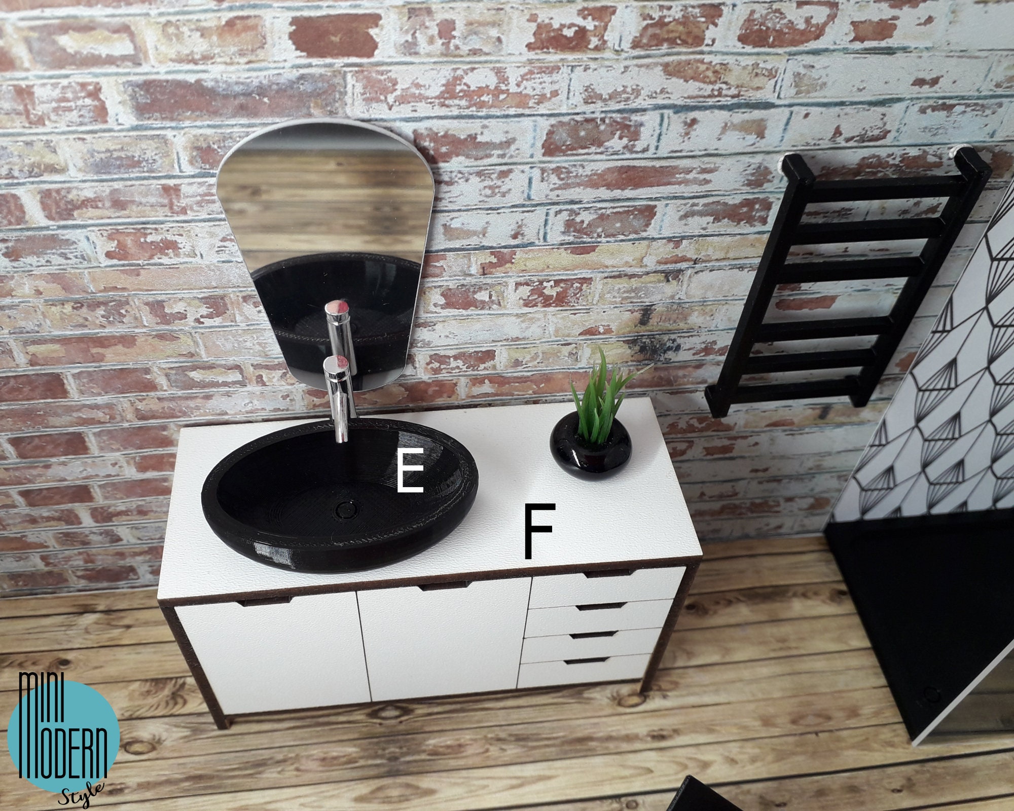 Set bagno moderno in miniatura in plastica nera in scala 1:12 - Etsy Italia