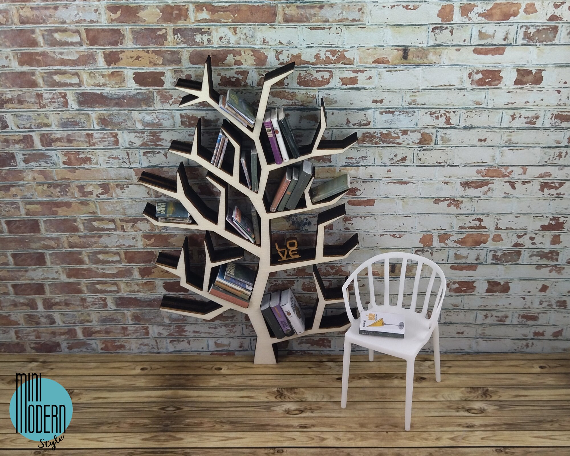 Modern Wooden Tree Library in 1:12 Scale for Dollshouse - Etsy
