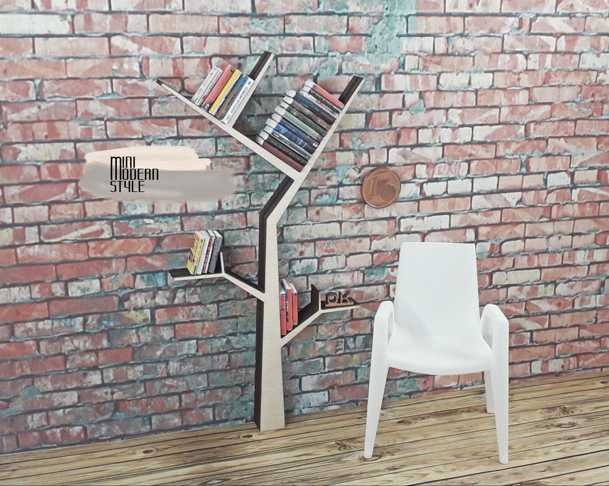 Modern Wooden Tree Library in 1:12 Scale for Dollshouse | Etsy