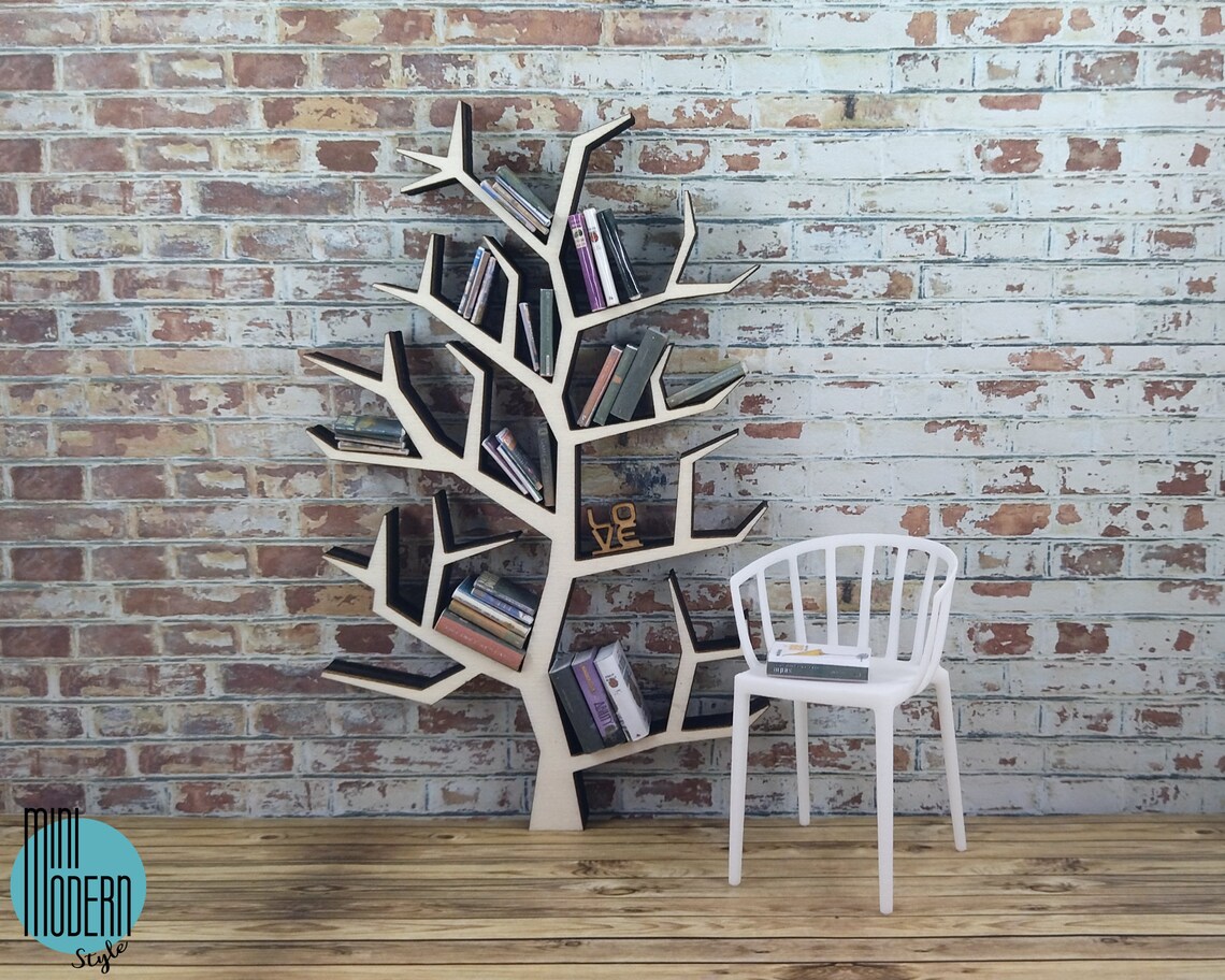 Modern Wooden Tree Library in 1:12 Scale for Dollshouse - Etsy