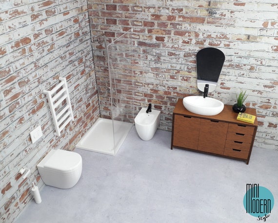 Modern White Plastic Miniature Bathroom Set in 1:12 Scale for | Etsy
