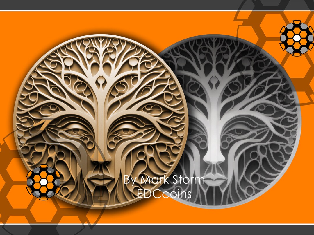 Tree Spirit Face Coin for 3d Laser Engraving Height Map | Abstract Eyes ...