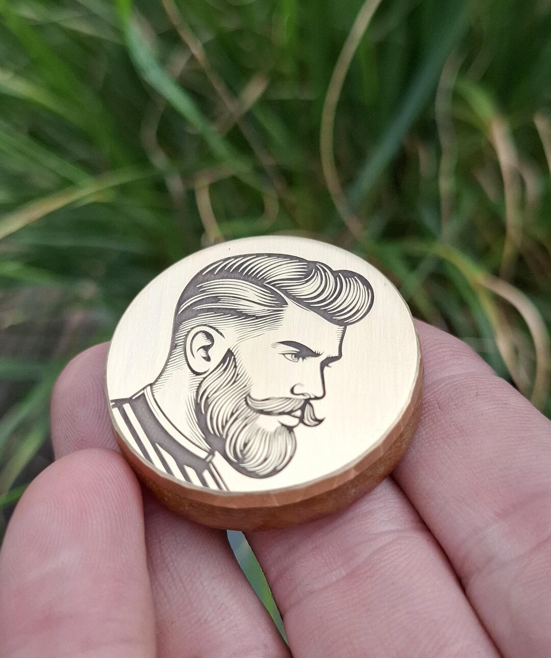 Barber EDC Pocket Coin With Retro 1950s Haircut Style & Beard | Brass ...