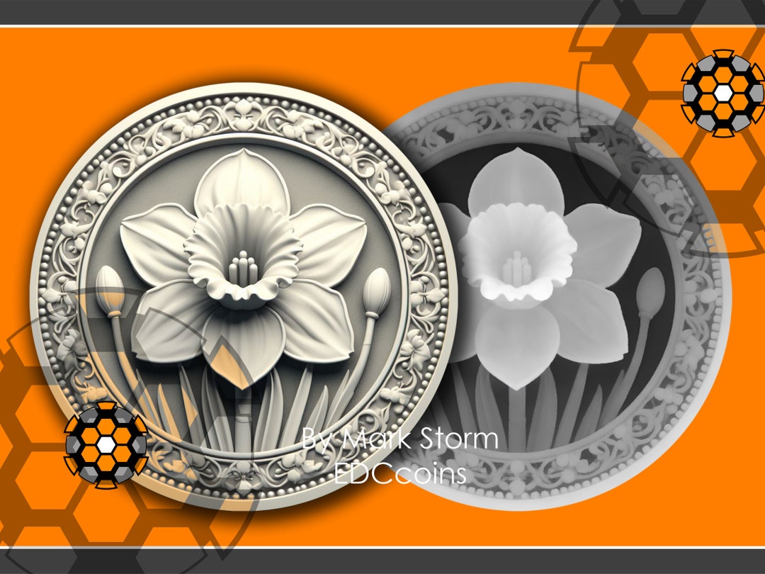 Daffodil Flower Design for 3d Laser Engraved Coin With Height Map ...
