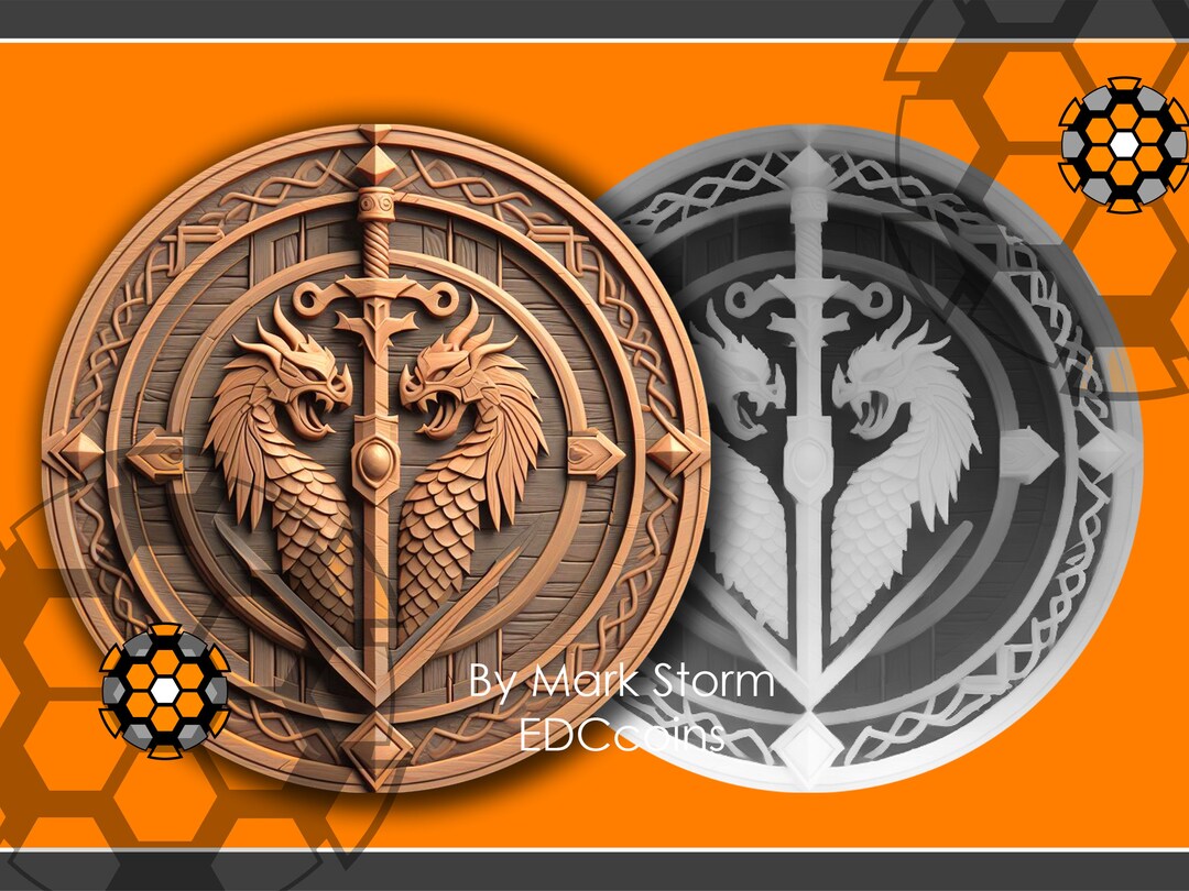 Heightmap 3d Dragons Shield Coin | PNG File for Fiber Laser Engraving ...