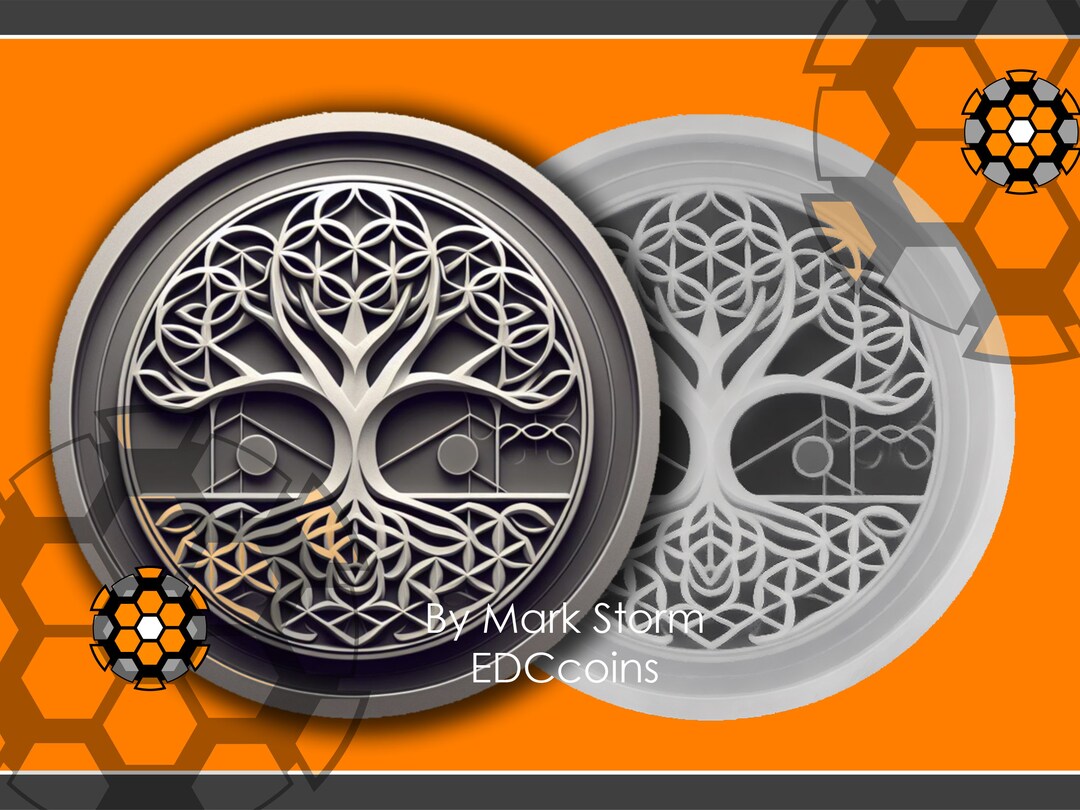 Geometric Tree of Life Coin for 3d Laser Engraving Height Map ...