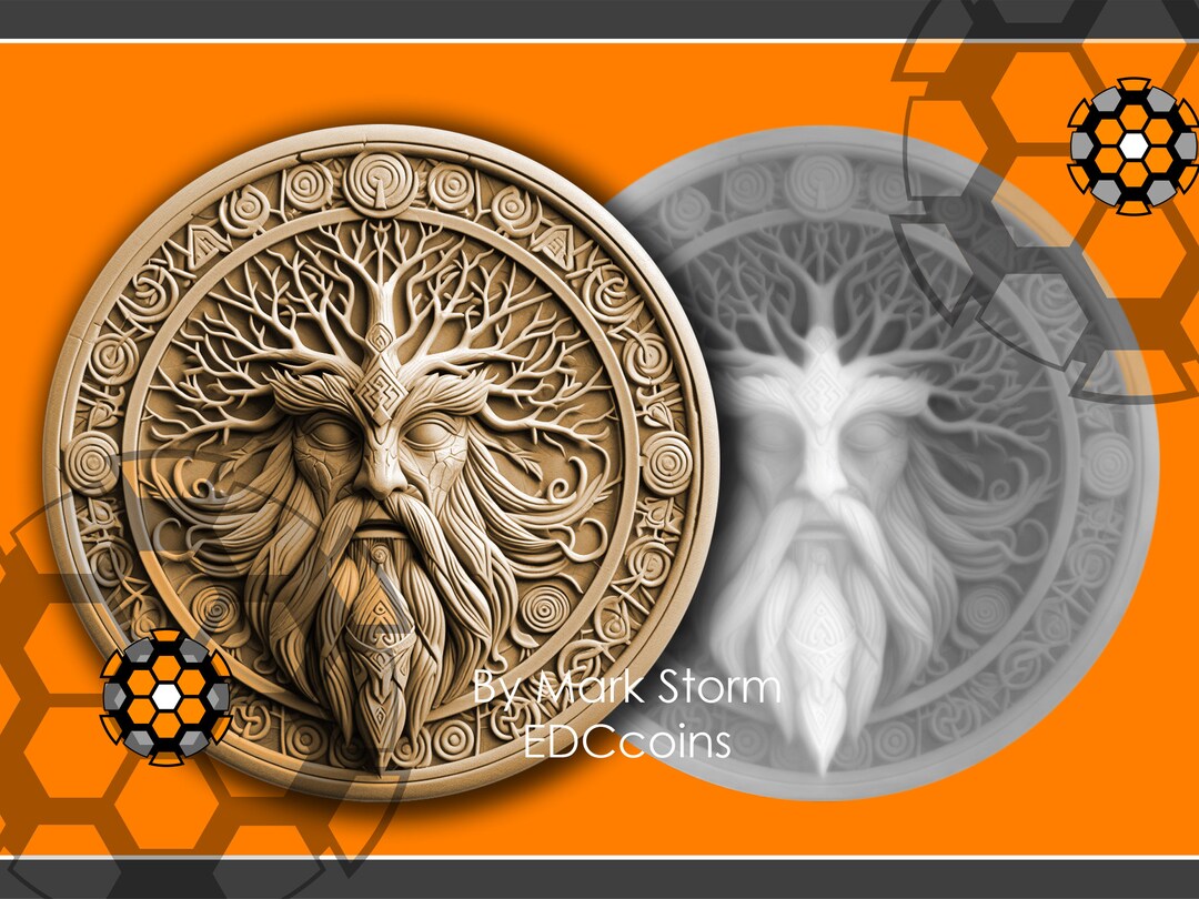 Viking Face Tree of Life Coin for 3d Laser Engraving Height Map ...