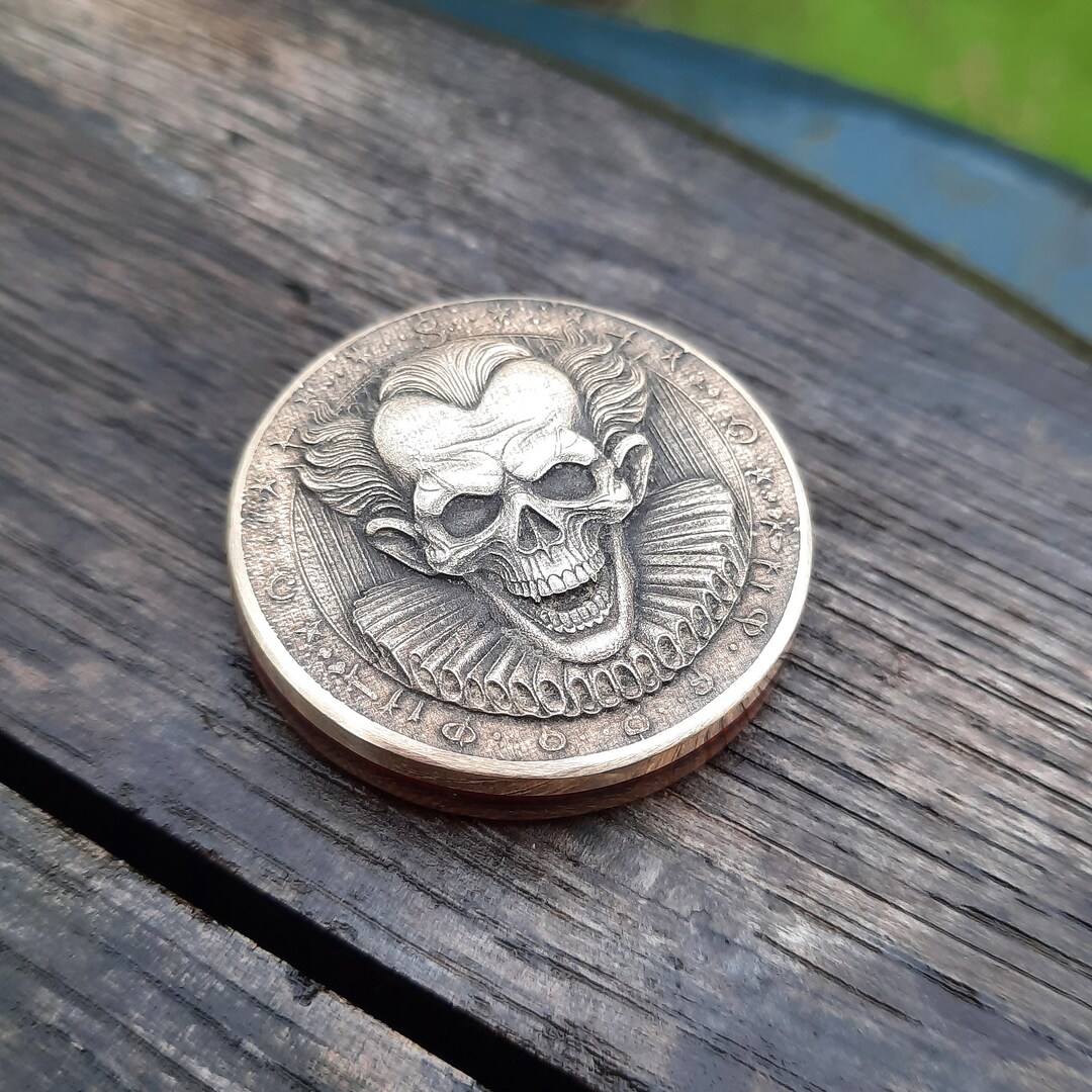 Killer Clown Brass Edc Worry Coin | 3d Fiber Laser Engraved Coin ...