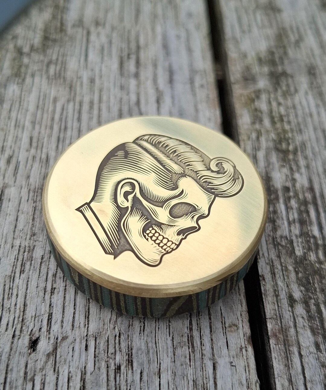Skull EDC Pocket Coin With Retro 1950s Haircut Style 1 5/8 or 40mm ...