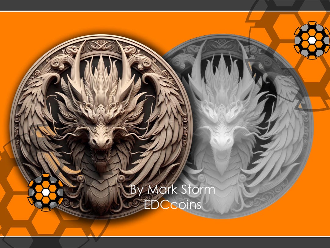 Lightburn Heightmap 3d Dragon Coin | PNG File for Fiber Laser Engraving ...