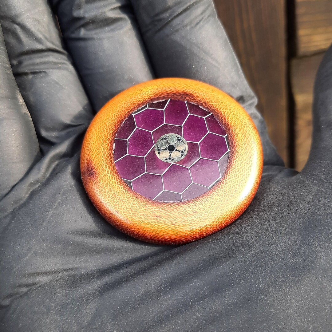 Unique EDC Worry Coin in Vintage Micarta With Purple Aluminum Honeycomb ...