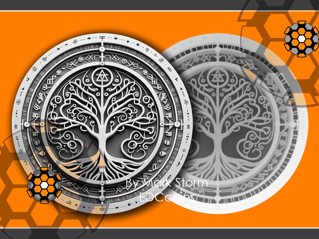 Symbol Tree of Life Coin for 3d Laser Engraving Height Map | Abstract ...