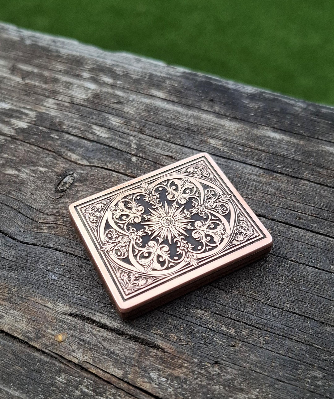 Unique Copper EDC Worry Stone With Laser Engraved Scrollwork Pattern | Rare Single-line Vintage ...