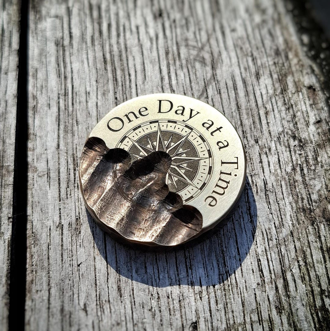 One Day at a Time EDC Pocket Coin With Vintage Clock & Reminder Quote ...