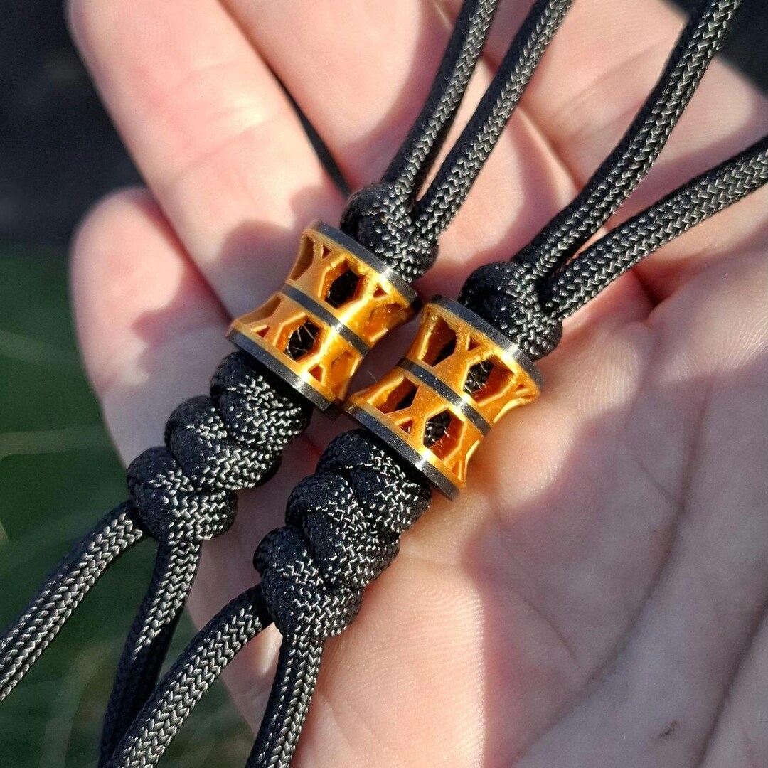 Set of 2 Knifebeads in Gold Hexagon Pattern and Black Lines | 2 Shiny ...