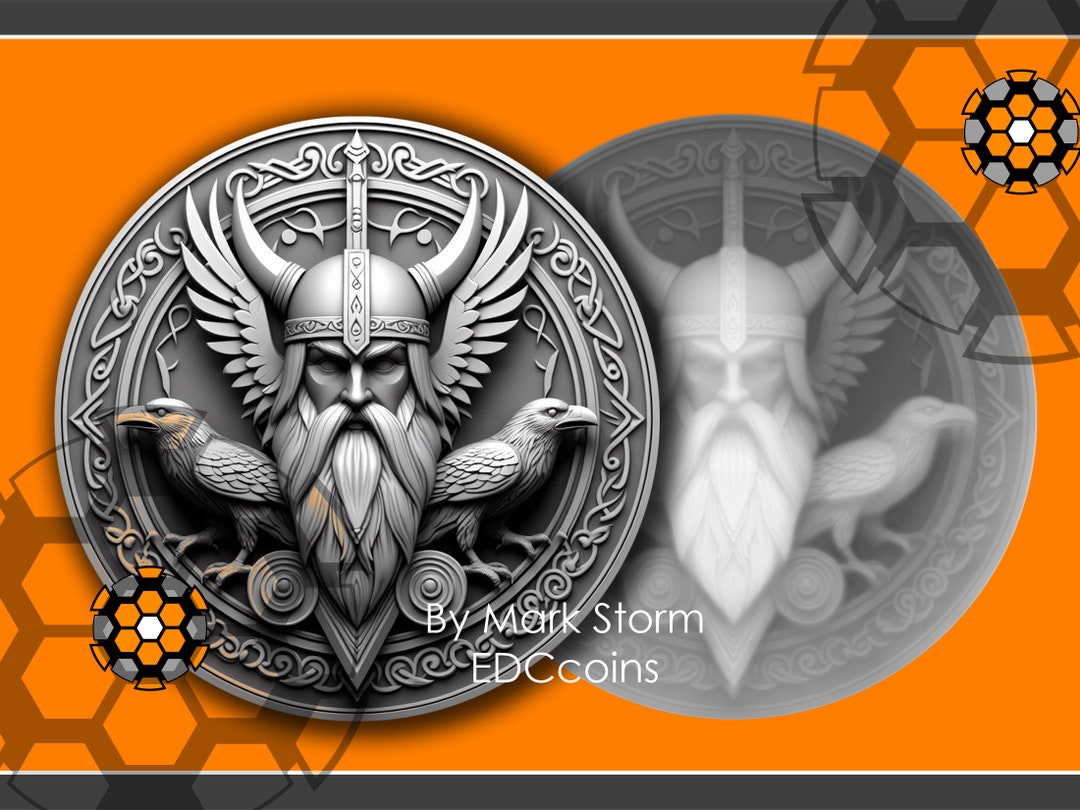 Heightmap of Norse Myth Huginn & Munnin | Odin's Ravens Coin Design for ...