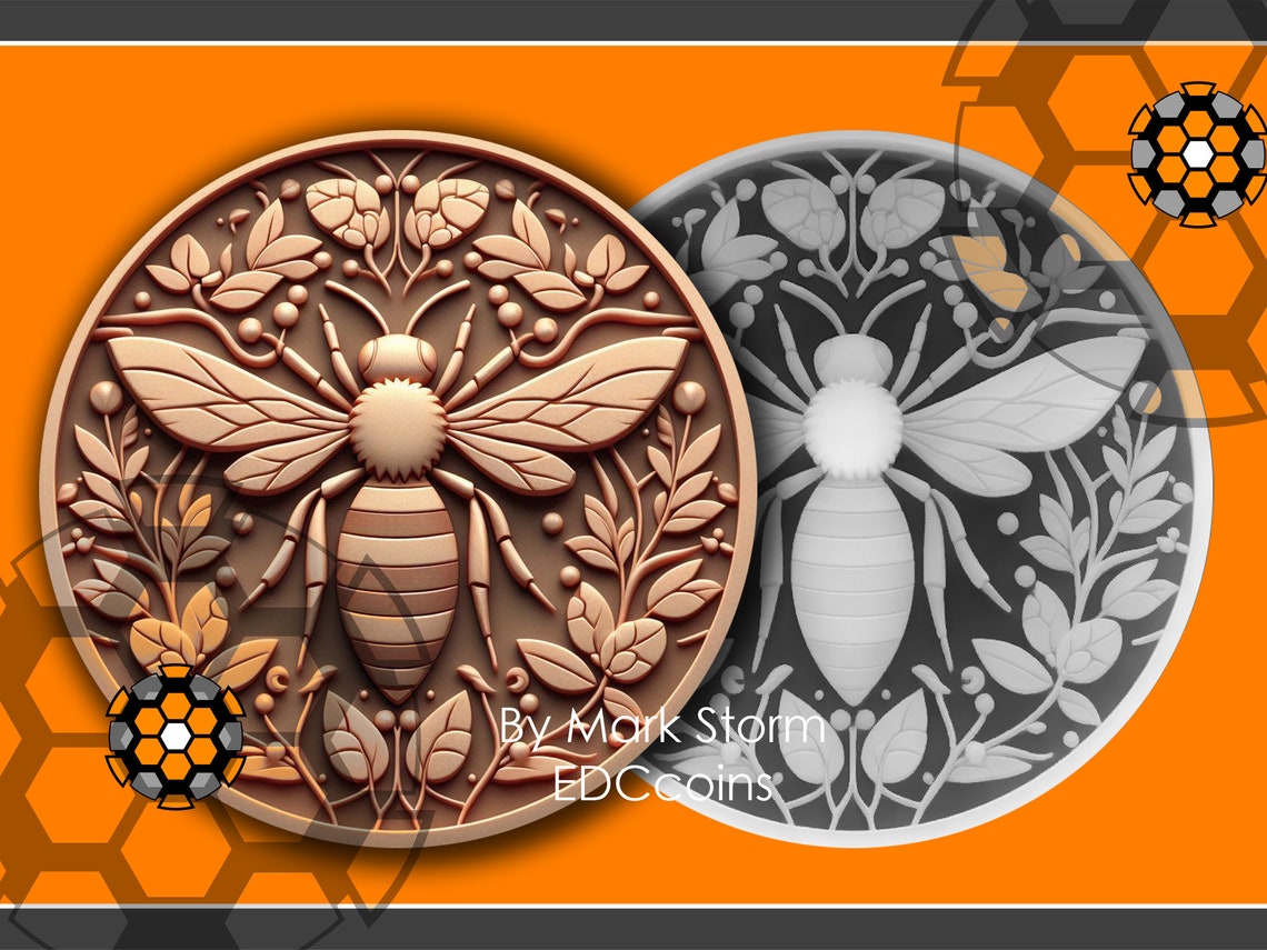 Beekeeper 3d Coin Laser Engraving File | Height Map for Floral Bee ...