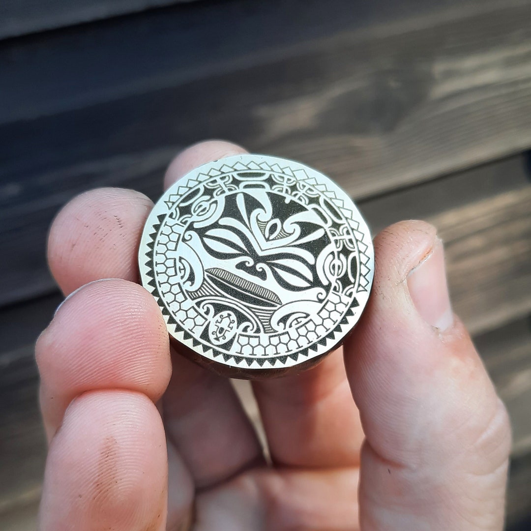 Brass Edc Worry Coin With Polynesian Tiki Face and Maori Koru Tattoo ...