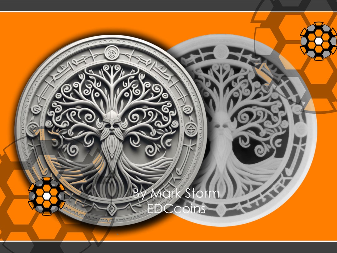 Viking Tree of Life Coin for 3d Laser Engraving With Height Map ...