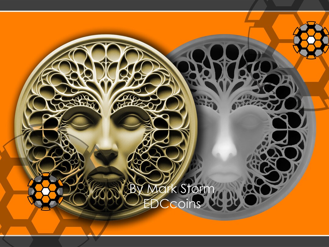 Contemporary Tree Spirit Face Coin for 3d Laser Engraving Height Map ...