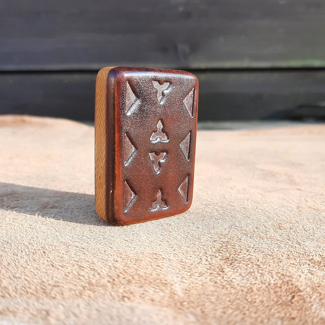 Unique Stamped Leather Edc Worry Stone With Vintage Canvas Micarta ...