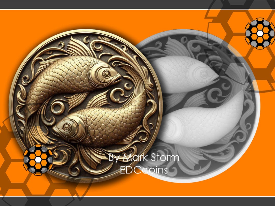 Zodiac Sign Pisces Carp for 3d Laser Engraving With Heightmap | Digital ...
