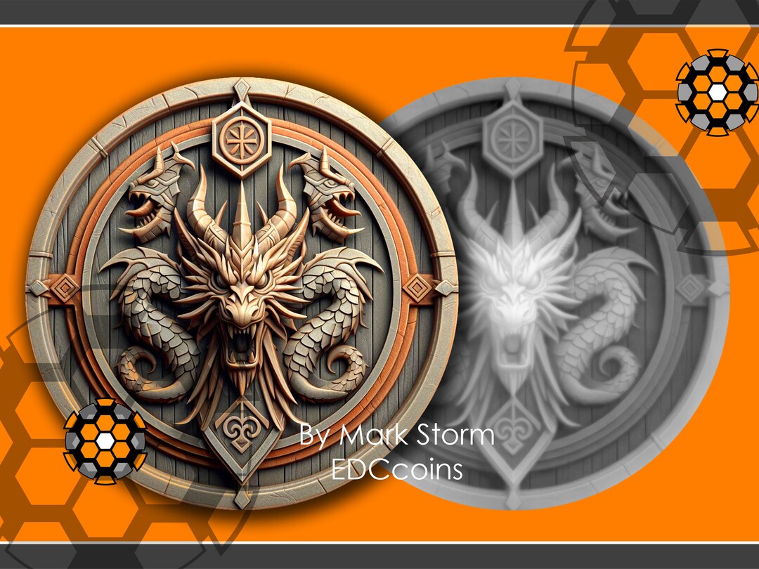 Digital PNG File for Lightburn 3d Dragons Shield Coin | PNG File for ...
