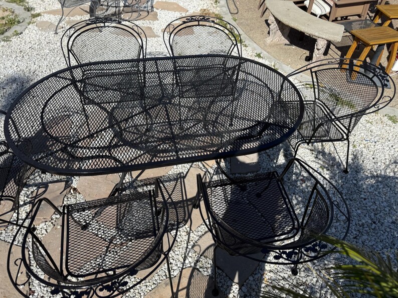 Vintage O W Lee Wrought Iron Patio Set, Acorn and Leaf Pattern, Oval ...