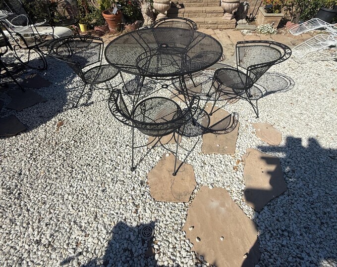 Vintage Wrought Iron Patio Set by Russell Woodard, Low Table and 4 ...