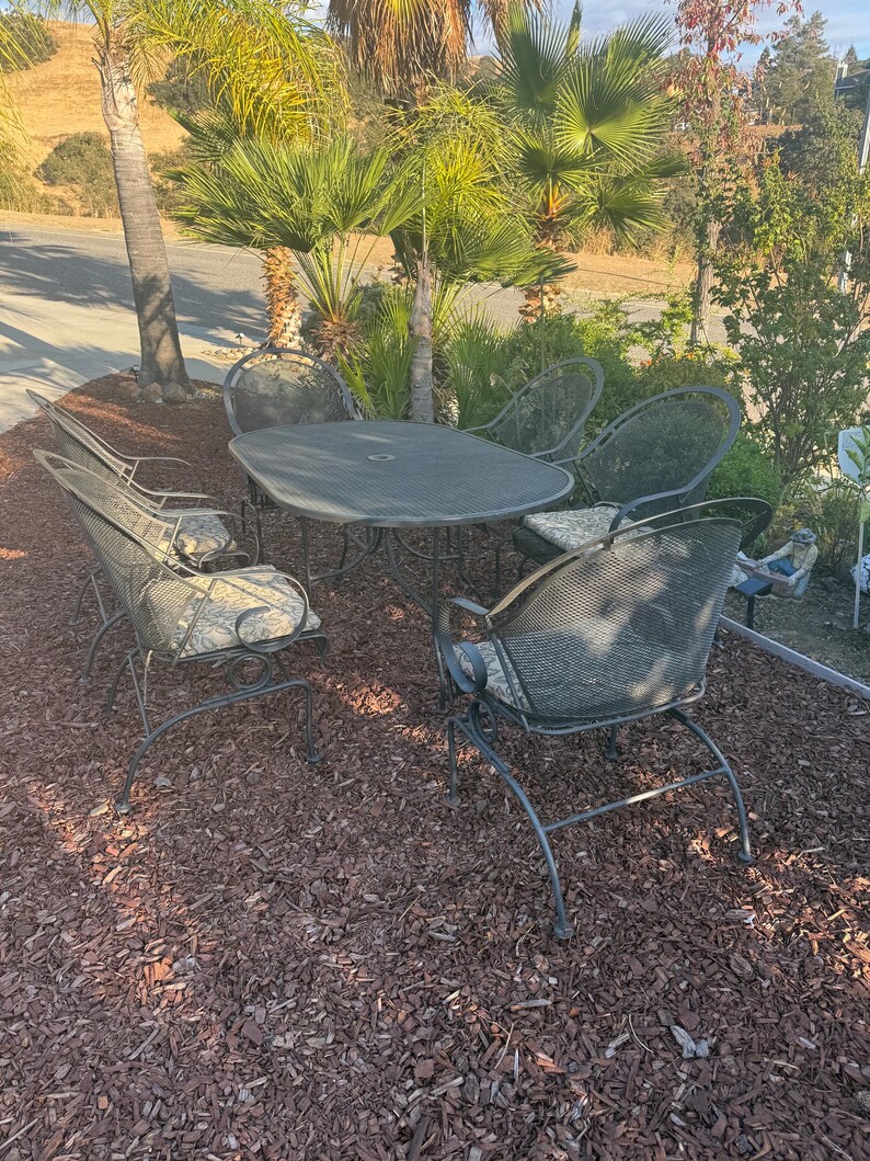 Vintage Wrought Iron Patio Furniture by Meadowcraft , Oval Table & 6 ...