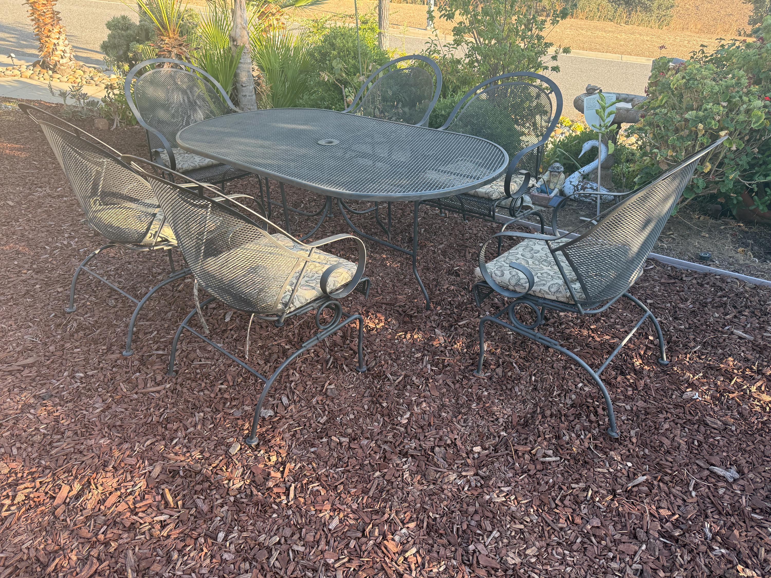 Vintage Wrought Iron Patio Furniture by Meadowcraft , Oval Table & 6 ...