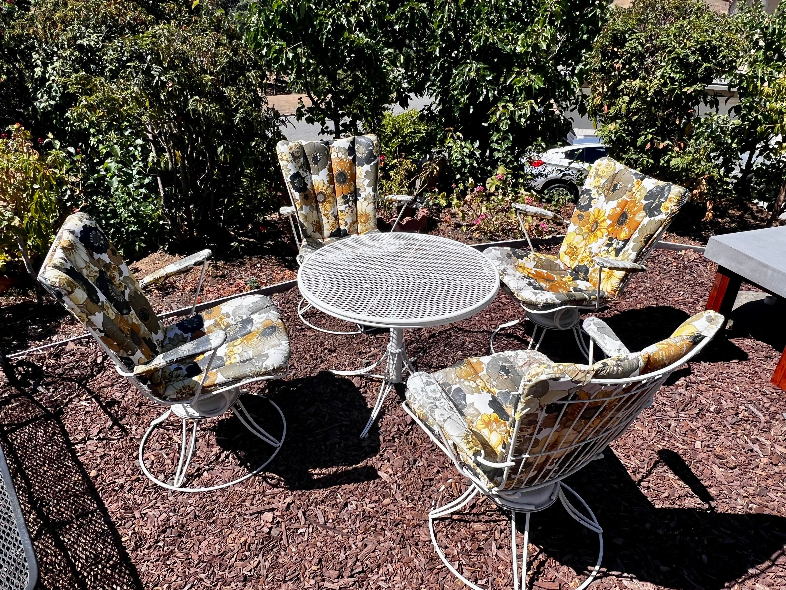 Homecrest Patio Set Set of 4 Rocking and Swivel Wired Chairs With Cushions Plus Round Mesh Adjustable Height Table MCM Etsy UK