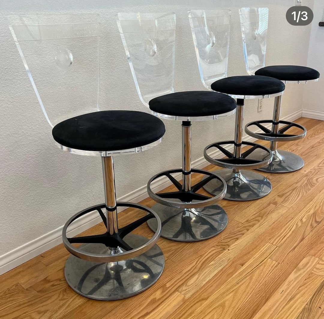 Vintage Lucite Swivel Bar/counter Stools, With Velvet Seat, Set of 4 ...